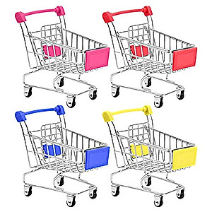 HNYYZL Bestsupplier Mini Supermarket Handcart, 4 Pcs Mini Metal Shopping Utility Cart Mode Storage Toy