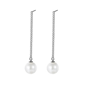14K Gold Freshwater Cultured Pearl Dangle Earrings for Women,Long Chain Gold and Moissanite Drop Earrings,Fashion Jewelry Gift for Her (White Gold, 14K Gold)