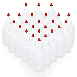 24 Pack 6oz Plastic Squeeze Bottles with Red Tip Caps and Measurement, Leak Proof Refillable Plastic Squeeze Condiment Bottles Container for BBQ, Ketchup, Sauces, Dressing, Syrup, Arts, Crafts, Glue