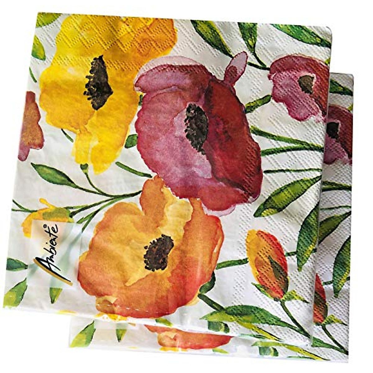 20-ct 13x13 Decorative Napkins for Decoupage Orange Poppy Napkins Mother's Day Floral Napkins Father's Napkins Decorative Paper Napkins Disposable Pretty Flower Lunch Cocktail Napkins Aquarell Poppy