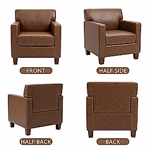 ANOUR Mid Century Modern Accent Chairs,Faux Leather Living Room Chairs with Wooden Legs,Single Sofa Chairs,Upholstered Arm Chairs for Living Room,Bedroom-Brown