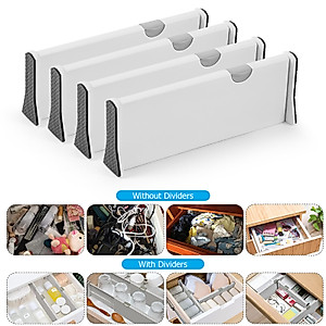 AYAYGD 4 Pack Adjustable Drawer Dividers, 4" High Plastic Drawer Dividers, 11-17" Dresser Drawer Divider for Bedroom, Closet, Kitchen, Baby Drawer, Office Organizer