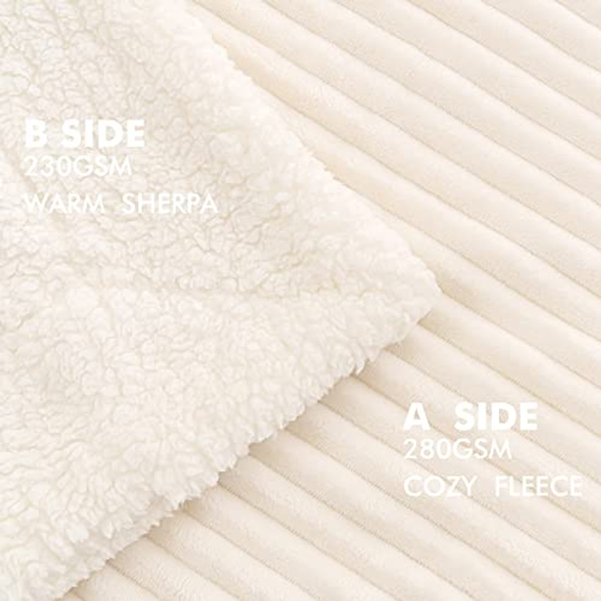 EMEMA Sherpa Fleece Throw Blanket for Couch Cream White Thick Fuzzy Warm Soft Blankets and Throws for Sofa, 50x60 Inch