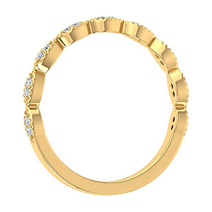 FINEROCK 1/10 Carat (ctw) 14K Yellow Gold Diamond Ladies Swirl Stackable Anniversary Ring (Ring Size 7) (I1-I2 Clarity)