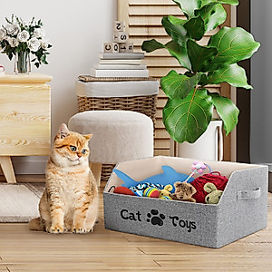 LOVSTORAGE Large Cat Toy Box Cat Toy Storage Basket 2X Thicker Foldable Sturdy Pet Toy Storage Bin Bed for Organizing Pet Toys Treats Clothes and Accessories