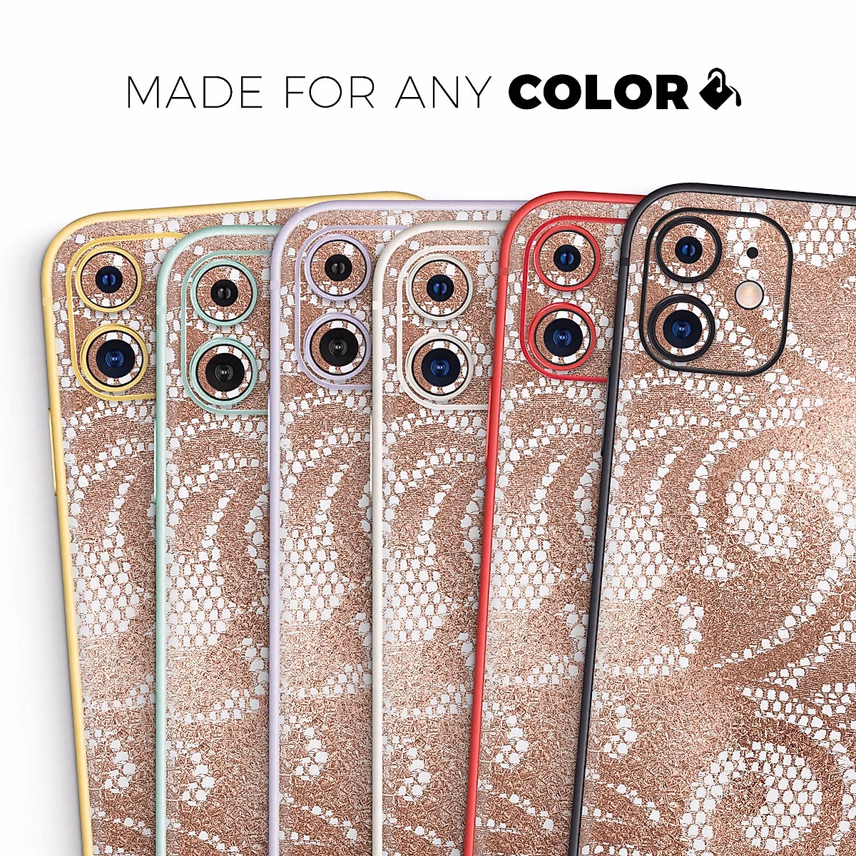 Design Skinz Rose Gold Lace Pattern 14 - DesignSkinz Protective Vinyl Decal Wrap Skin Cover Compatible with The Apple iPhone 12 Pro (Full-Body, Screen Trim & Back Glass Skin)