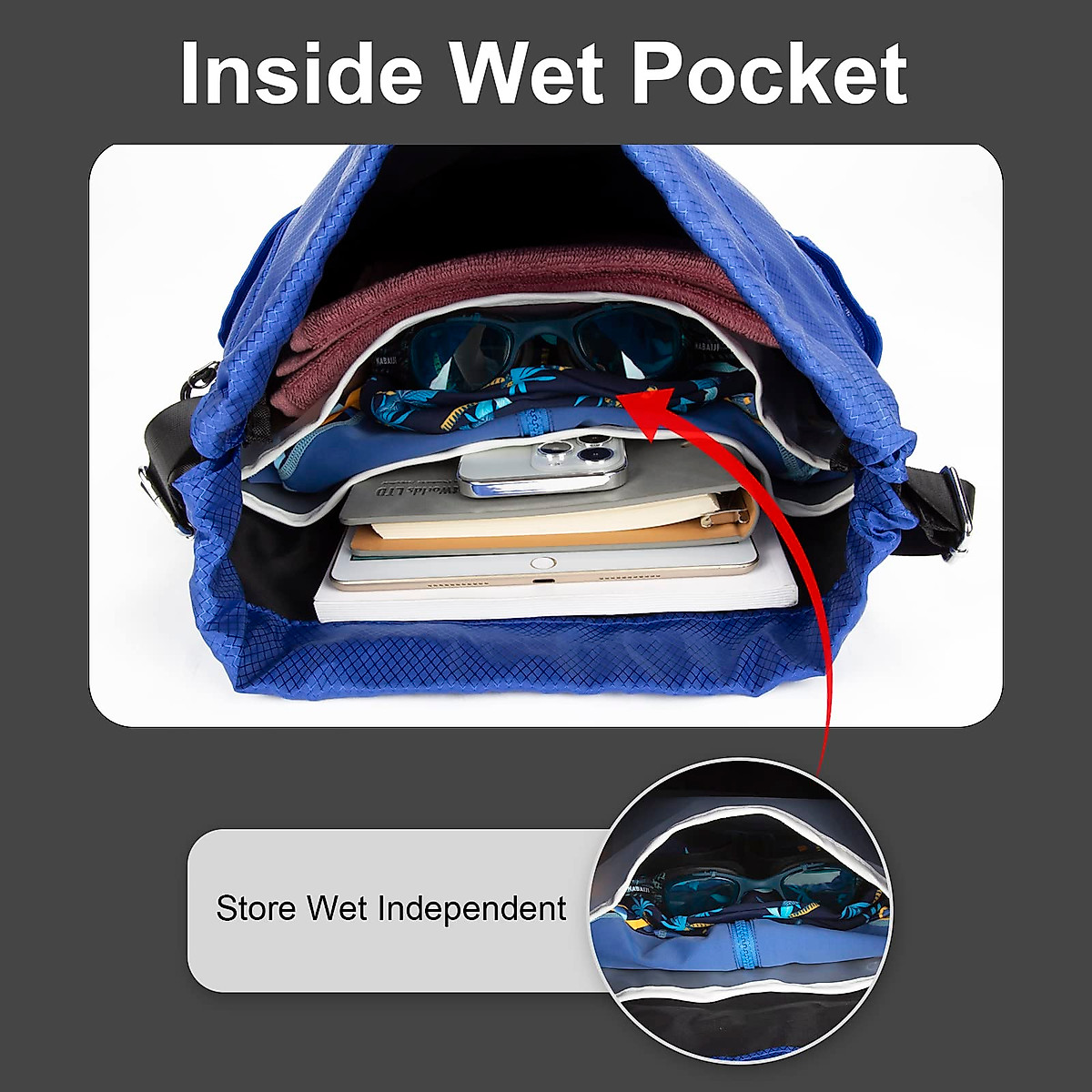 Cajmols Drawstring Backpack with Ball Compartment Water Resistant Sport Equipment Bag for Soccer Volleyball Baseball Softball Football Yoga Swimming (Q-Blue)