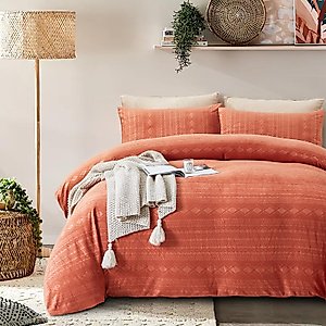 Cupocupa Velvet Duvet Cover Queen Set Grey Comforter Cover 3Pcs Ultra Soft Cover Breathable Luxury Flannel Velour Duvet Cover Zipper Closure Corner Tie Queen Terracotta