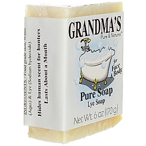 Grandma's Pure Lye Soap Bar, Unscented Face & Body Wash Cleans with No Detergens, Dyes & Fragrances - 60018, Pack of 2