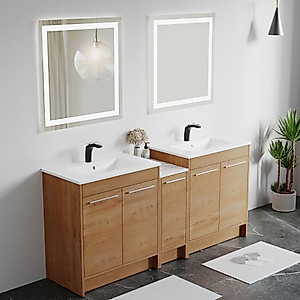 Dowell Oak Natural Bathroom Vanity with Ceramic Sink Combo, Modern Bathroom Cabinet with Soft-Close Door, Freestanding Single Bathroom Vanity Set (24 Inch)
