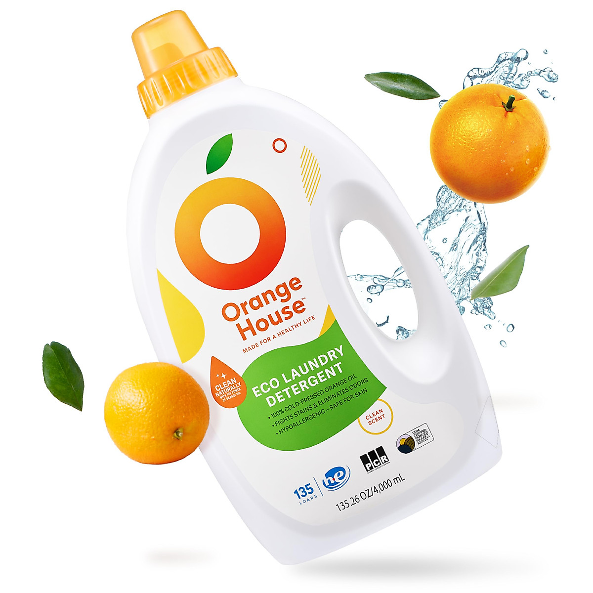 Orange House Liquid Laundry Detergent, Free and Clear, Natural Clean Laundry Detergent, Made of Orange Oil, Hypoallergenic Liquid Detergent No Harmful Chemical, 135.3 Fl Oz, HE & Standard Machine