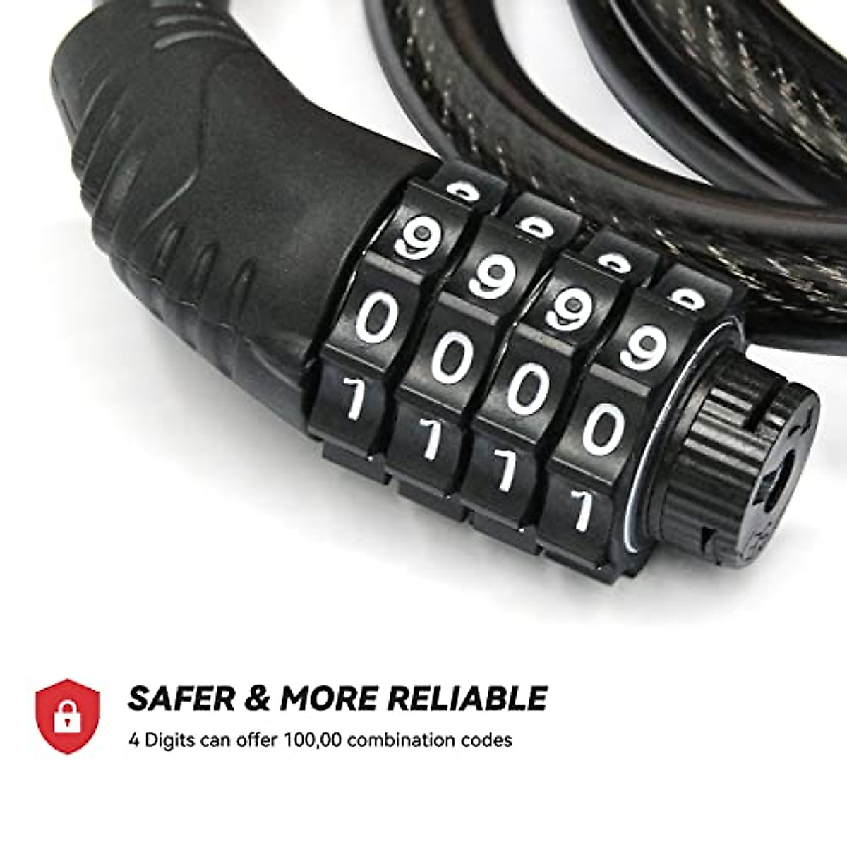 LEQISMART Scooter Lock for A8 Electric Scooter Adults, Bike Lock with 4 Digit Resettable Combination, 4 FEET Long with 1/2 in Diameter