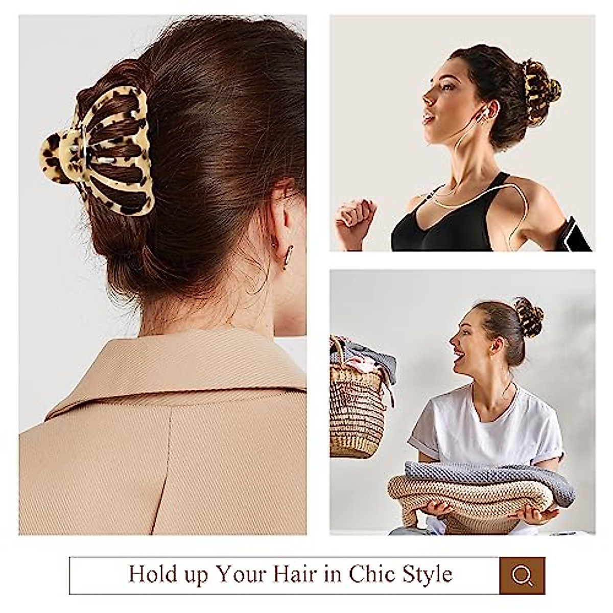 Shinowa Hair Clips, 2-Pack Bohemian Tortoise Shell Hair Claw Clips Strong Hold Big Hair Jaw Clips for Thick Hair, Hair Accessories for Women Girls, Leopard