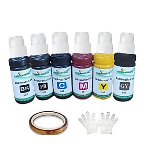 Vivid Colors 6 Pack (100ml/per Bottle) T552 552 Dye Sublimation Ink w Special Refill Bottle for ET-8500 ET-8550 Heat Transfer on DIY Mugs Plates T-Shirts (BK,PB,C,M,Y,GY) Super Tank Printer