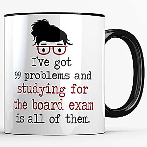 Gift for Med School Student Taking the Boards, 99 Problems and Studying for the Board Exam is All of Them White/LtBlue Handle 11oz
