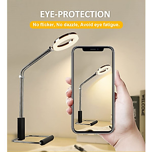 DINGLILIGHTING DLLT Metal LED Desk Lamp, Adjustable Eye-Caring Architect Table Lamp, Modern Small Tall Reading Lamp for Bedroom, Study Room & Office Work Lighting (Silver)