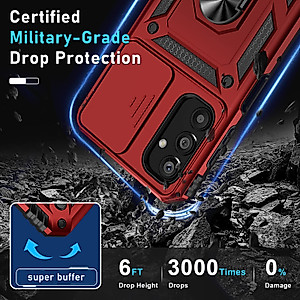 Janmitta Compatible with Samsung Galaxy A14 5G Case Built in Slide Camera Lens Cover and Screen Protector,Heavy Duty Full Body Phone Cover Built in Ring Holder Kickstand,2023 Red