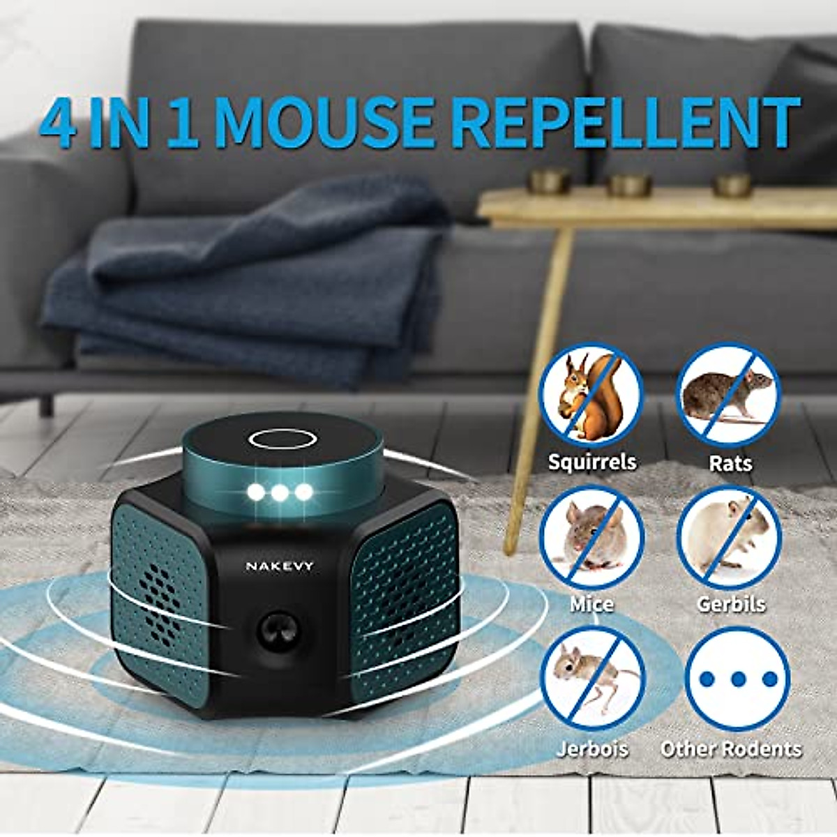 NAKEVY Plug in Rodent Repellent Indoor Pest Repeller Squirrels Mouse Deterrent Rat Control with Ultrasound Impulse LED Flashlights Predator Sounds for Home Attic Garage RV Green