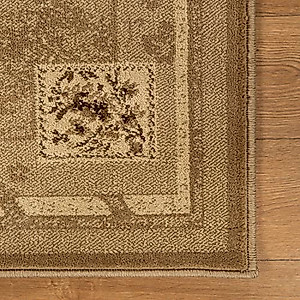 Superior Indoor Area Rug or Runner, Jute Backing, Traditional Farmhouse Floral Block, Ideal for Entryway, Living Room, Kitchen, Bedroom, Hallway, Floor Cover, Ruban Collection, 2' 7" x 8', Taupe