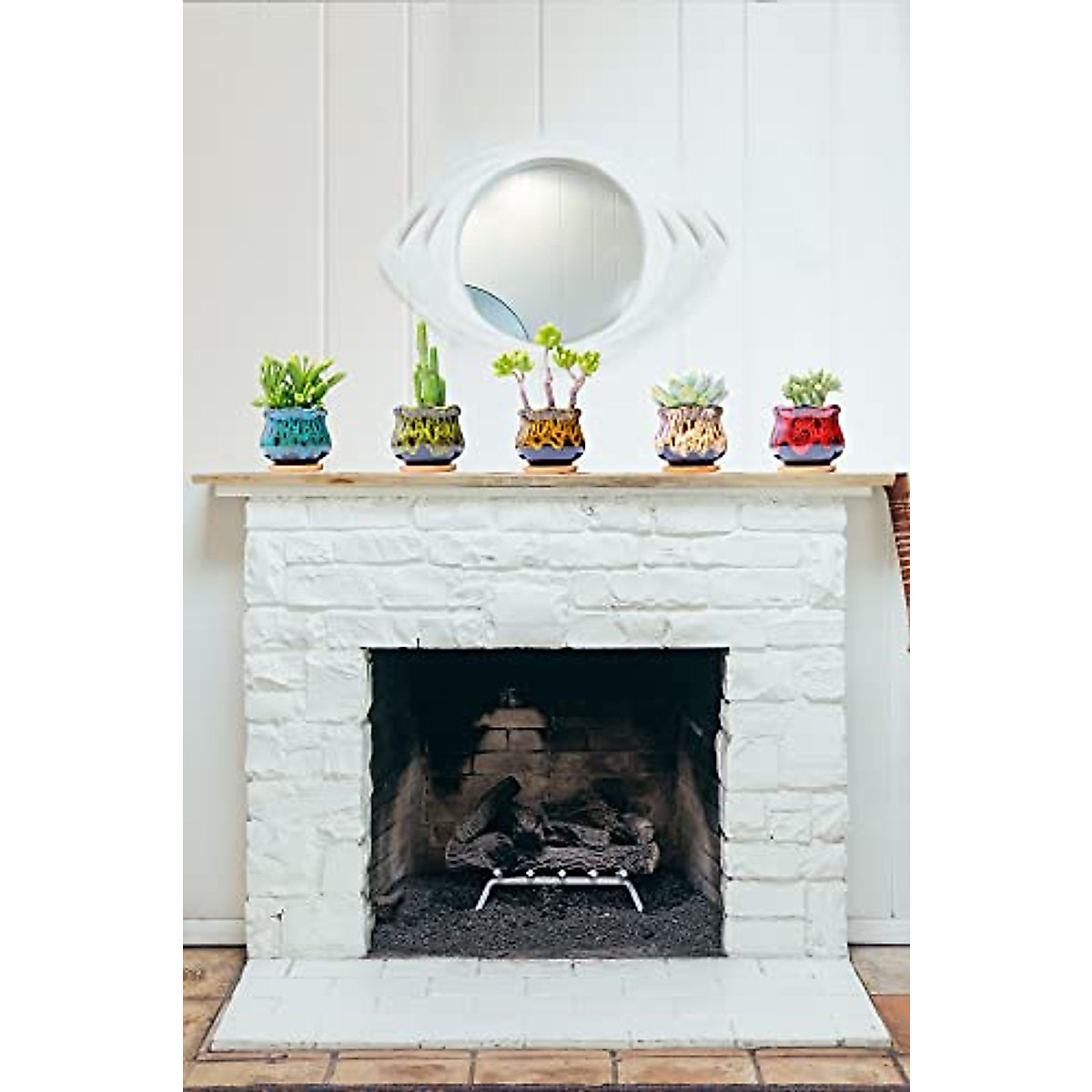 Cute Ceramic Succulent Garden Pots, Planter with Drainage and Attached Saucer, Set of 5 - Plants Not Included (Fambe)