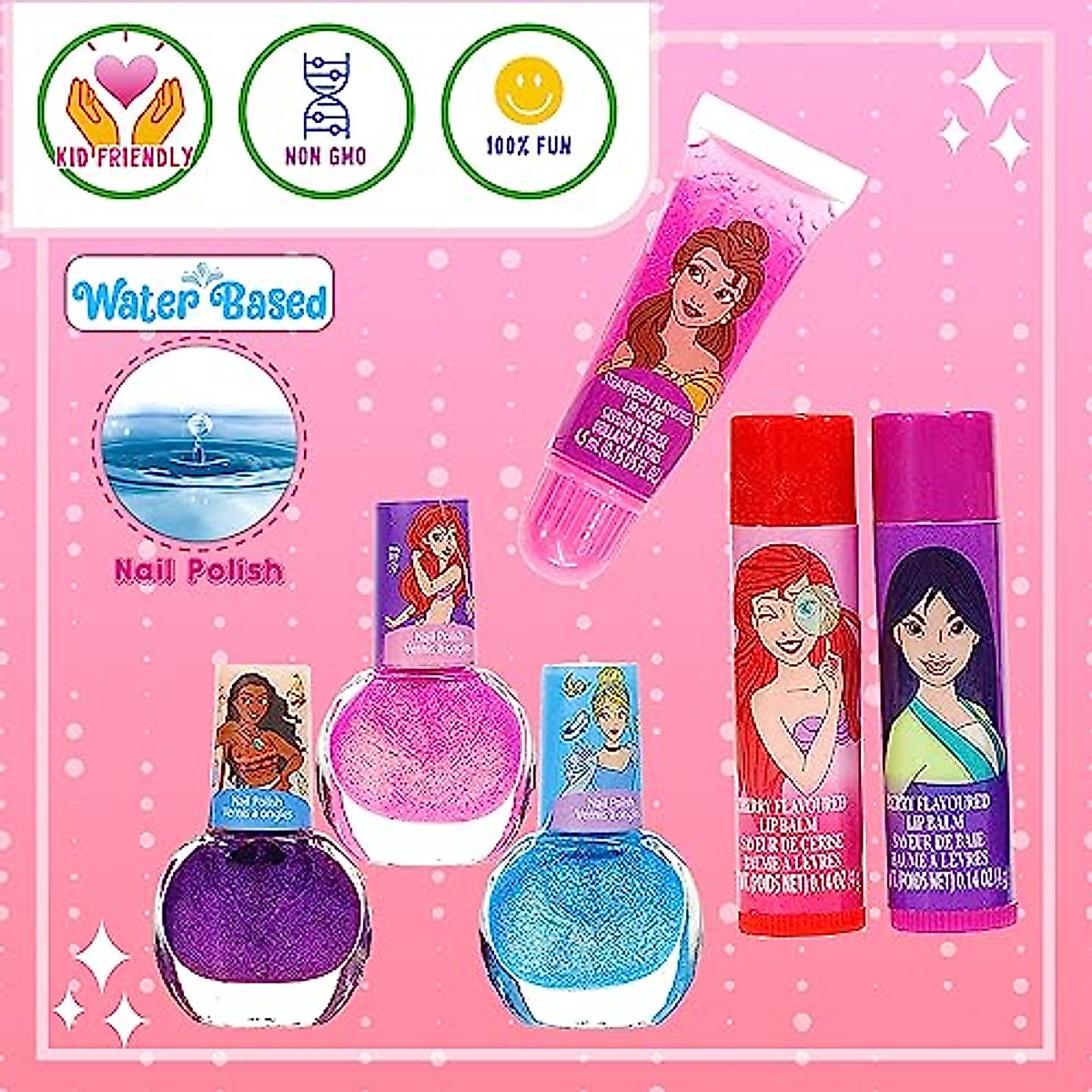 Disney Princess Train Case Girls Beauty Set, Kids Makeup Kit for Girls, Real Washable Toy Makeup Set, Play Makeup, Pretend Play, Party Favor, Birthday, Toys Ages 3 4 5 6 7 8 9 10 11 12