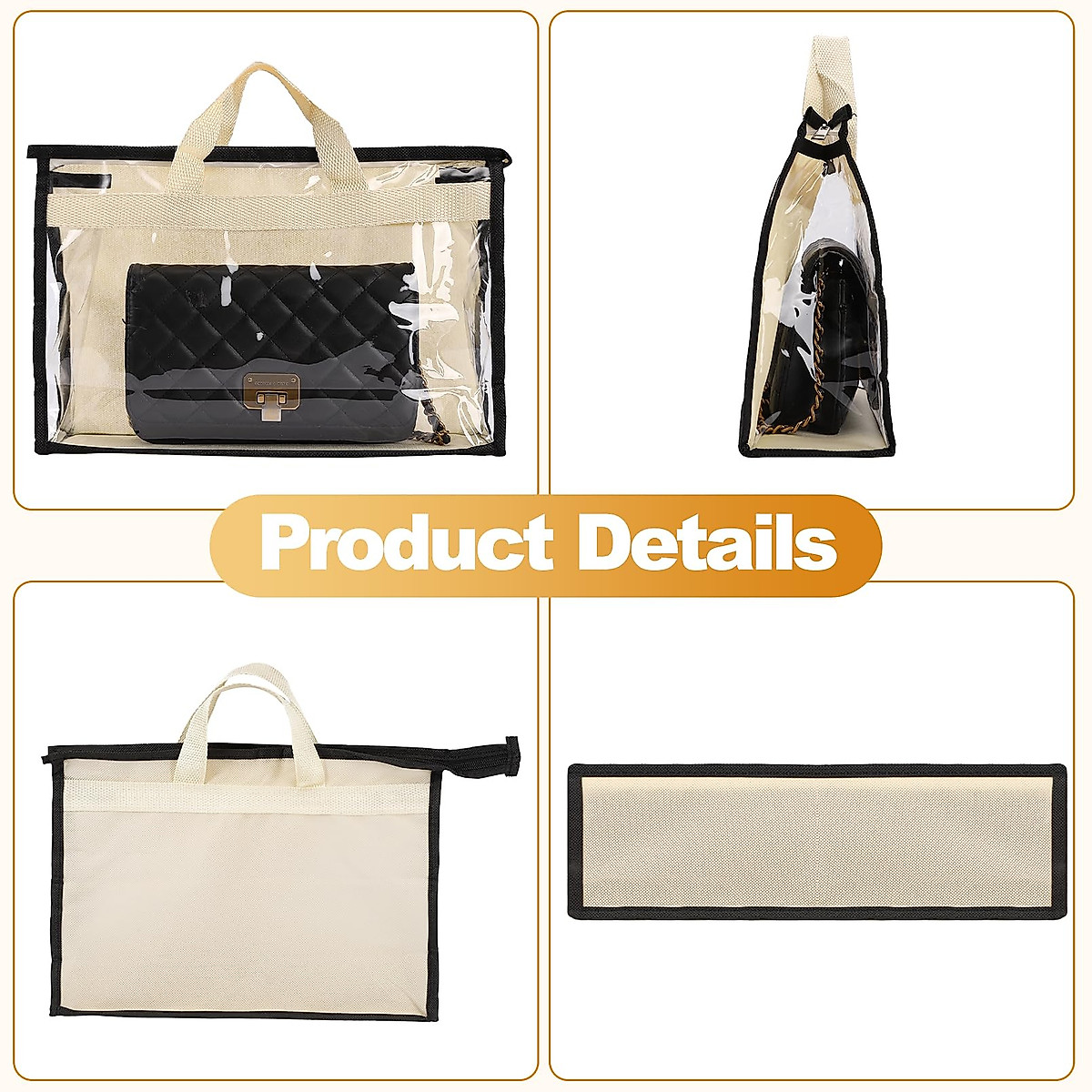 COSBAY 5 Pack Dust Bags for Handbags, Purse Dust Bags for Storage, Clear Anti-dust Purse Storage Bags with Zipper and Handle, Hanging Handbags Dust Cover for Closet Hanging Storage(X-Large)