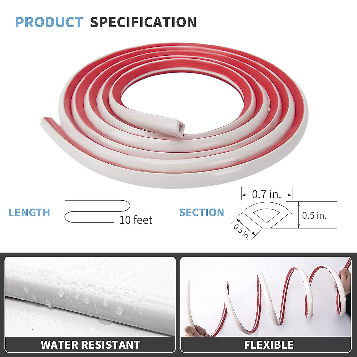 Art3d 10Ft Flexible Trim Caulk Strip, Peel and Stick Trim for Molding, Tile Edge, Ceiling, Wall Corner in White