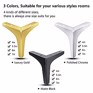 GOSCHE Metal Furniture Legs Set of 4, Matte Black Sofa Legs 6 inch, Modern Style Replacement feet for Couch Dresser Chair Bed Table Cabinet Ottoman Cupboard DIY Replacement Parts