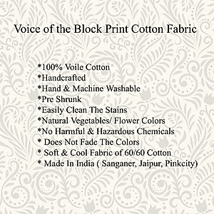 E-Tailor® Cotton Fabric India Hand Block Print Floral Fabric Ideal for Dress Making, Craft and Arts, Patchwork, Quilting, Doll Making, DIY Craft-1 Yard- Floral -Parchment