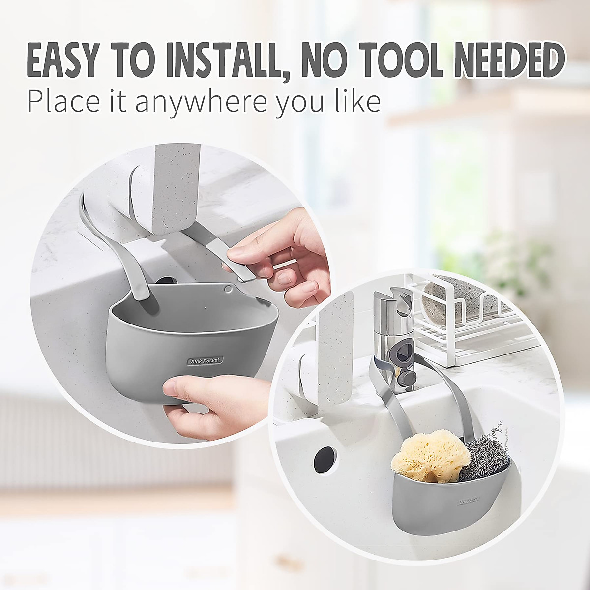 Sophie & Panda Silicone Sponge Holder for Kitchen Sink Bags Set of 2 - Easy to Use Soap Holder No Installation Needed Kitchen Sink Caddy - Kitchen Sink Organizer Set of 2 White and Grey