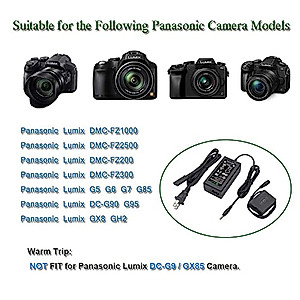 DMW-DCC8 Gonine DC Coupler DMW-AC8 AC Power Adapter Camera Charger Kit (DMW-BLC12 Battery Replacement) for PANASONIC DMC-FZ200, DMC-FZ1000, DMC-GH2, DMC-G5, DMC-G6, DMC-G7, Lumix GX8 G85 Cameras.