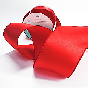 CT CRAFT LLC Satin Wired Ribbon for Christmas, Home Decor, Gift Wrapping, Tree Topper Bow, Wreath, DIY Crafts, 4" x 20 Yards x 1 Rolls - Red
