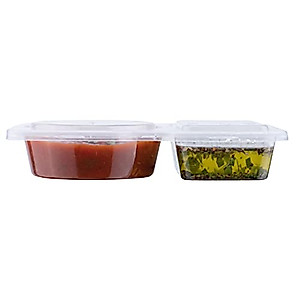 Restaurantware Futura 5 Ounce Snack Containers 100 Microwavable Sauce Containers - 2 Compartments Hinged Lid Clear Plastic Portion Cups For Condiments Or Dips