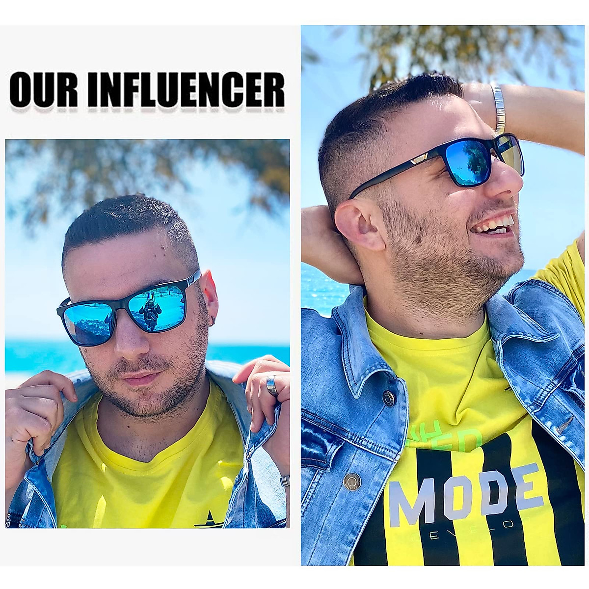 DUCO Mens Sunglasses Polarized UV Protection Retro Rectangular Frame Sun Glasses for Driving Fishing 100% UV Blocking Shades Blue 3029H