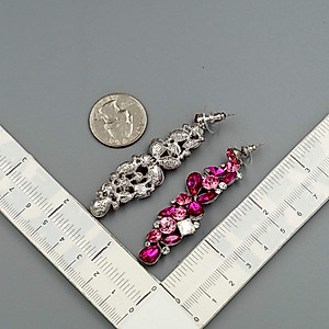 Womens Jewelry Fuchsia Pink Crystal Rhinestone Bridal Drop Dangle Earrings Sparkling Cluster style in Silver Tone for Wedding prom Party Birthday Gift