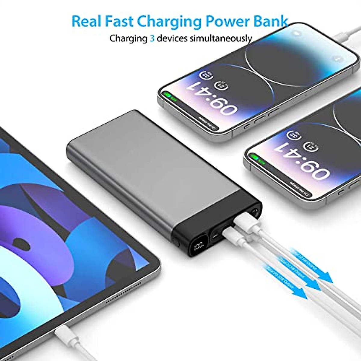 Portable Charger 30000mAh 22.5W USB C Fast Charging QC 3.0 PD 20W Power Bank, LED Digital Display External Battery Packs Compatible iPhone Pad Samsung etc.(Gray)