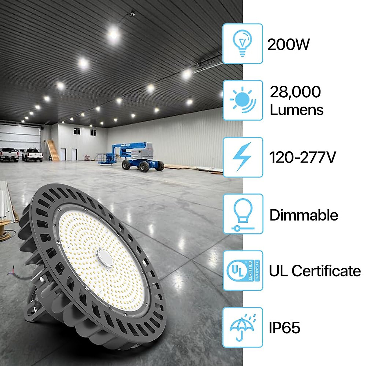 HYPERLITE LED High Bay Light | 28000LM（ 200W ） Dimmable High Bay LED Lighting | UL Listed | 5000K Commercial Lights | US Hook Included | Alternative to 850W MH/HPS