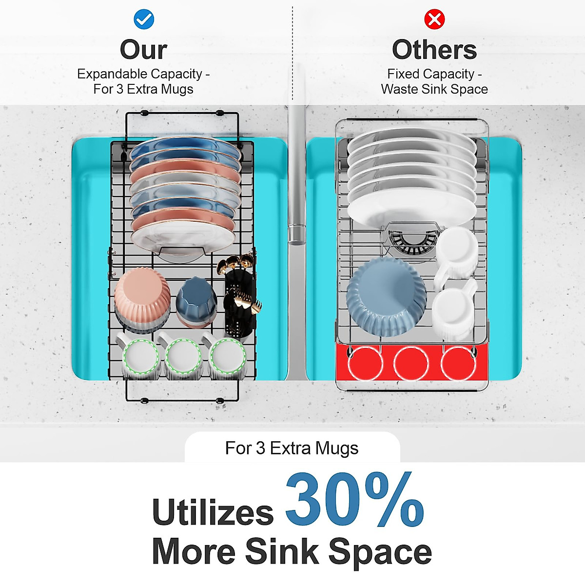 iSPECLE Sink Dish Drying Rack - Over Sink Dish Rack, in Sink or on Counter Dish Drainer, Sink Drying Rack with Removable Cutlery Holder Large Capacity, Black