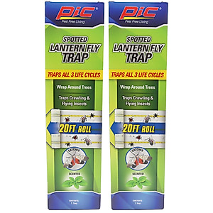 PIC Spotted Lantern Fly Trap, 2 Rolls 20ft Each, Outdoor Adhesive Crawling and Flying Insect Trap, Protect Trees, Pest Control, 2 Pack