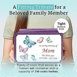 GetUrns – Legacy Cultured Marble Urn by Mackenzie, Adult Size Cremation Urns, Custom UV Printed Burial Urn for Ashes, 210 Cubic Inch Cemetery Urns for Ashes, Butterfly, Amethyst