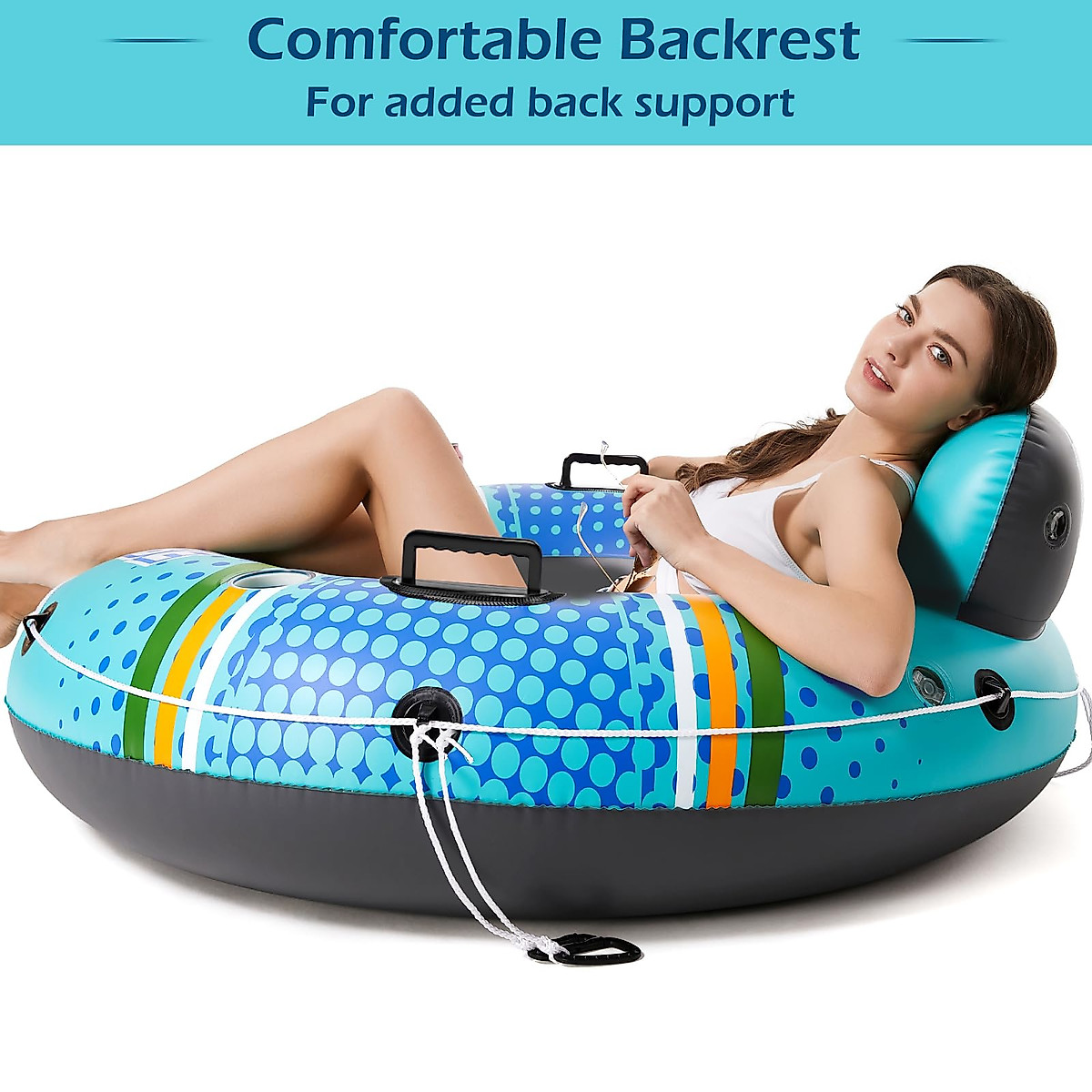 Jasonwell Inflatable River Tube Float - Heavy Duty River Float Pool Floats Lake Premium Water Tubes for Floating Recreational River Raft Lounge Floaties with 2 Cup Holders for Adult