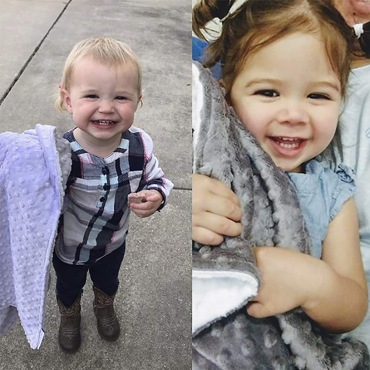 MEG ORIGINAL Lavender & Gray Minky Dot Baby Girl Blanket