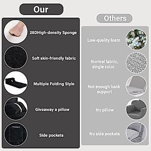 Tiita Folding Sofa Bed Couch, Single Size Foldable Futon Chair Bed with Pillow, Folding Sleeper Sofa Chair Bed Floor Mattress for Guest Room, Living Room, Black