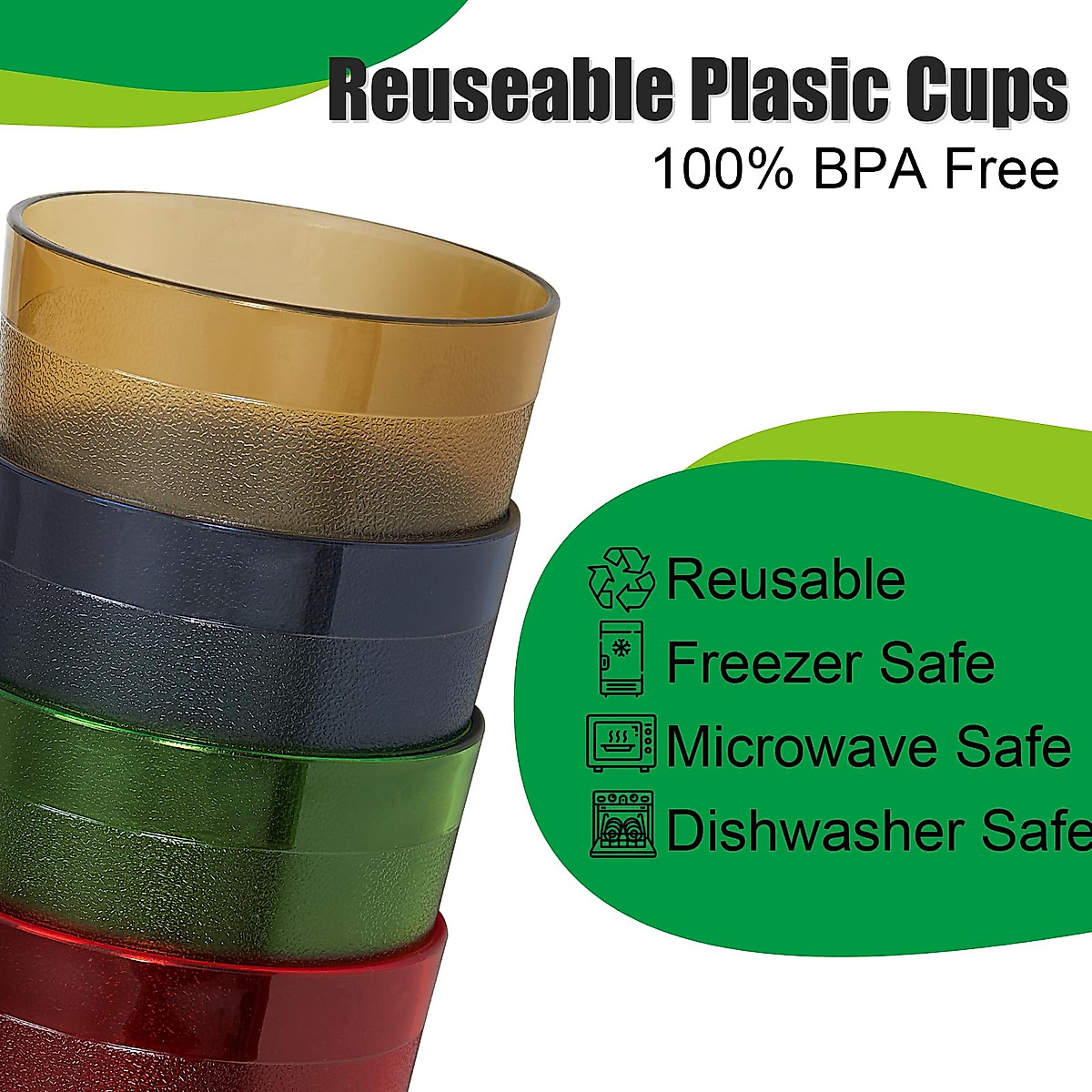 Plastic Cups Reusable, Plastic Tumblers Drinking Glasses Set of 8, Unbreakable Drinking Cup for Kitchen, BPA Free Stackable Restaurant Cups for Hot Drink & Cold Drink (Colorful, 16 oz)