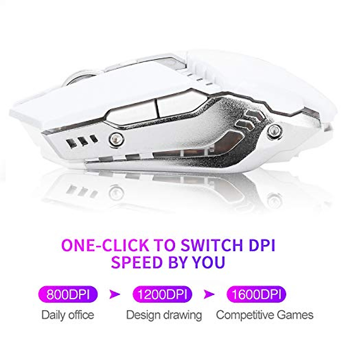 Kafuty-1 Wireless Gaming Mouse,Rechargeable USB Optical Mouse with 6 Buttons,7-Color LED Ergonomic Computer Gaming Mice,Adjustable DPI for Game Players(#3)