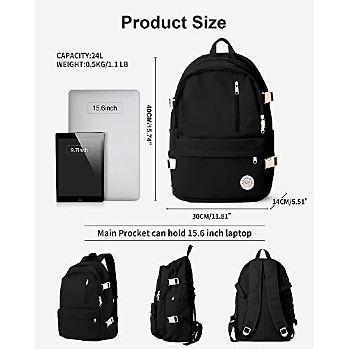 VGOCO Backpack for Women,Unisex Lightweight Backpack Bag Water-proof Casual Rucksack for Women Men Fits 14 inch Laptop Work Daypack Black