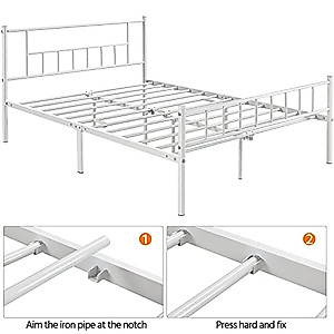 Yaheetech 13 inch Full Size Metal Bed Frame with Headboard and Footboard Platform Bed Frame with Storage No Box Spring Needed Mattress Foundation for Adult White