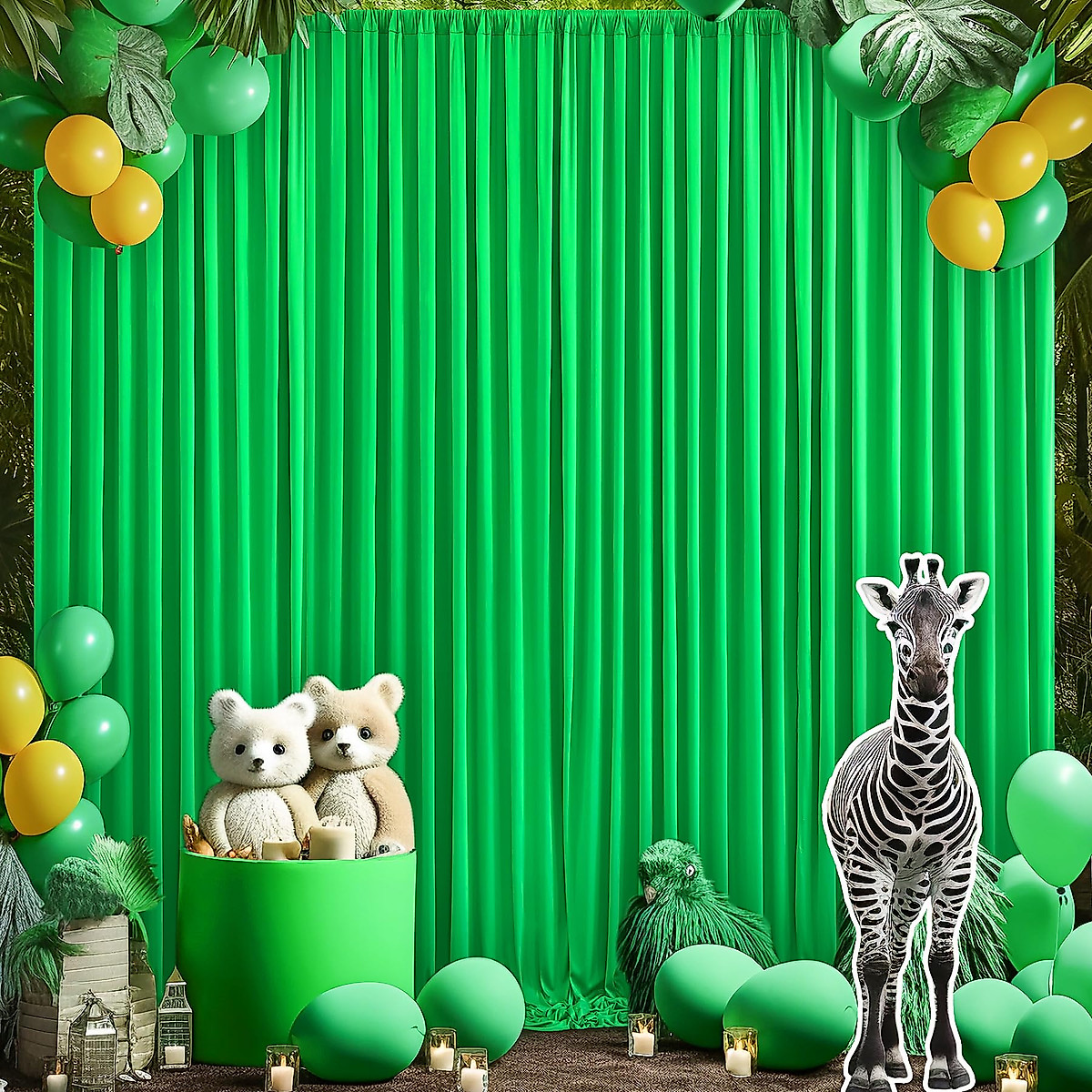 10x10 Green Backdrop Curtain for Parties Baby Shower Wrinkle Free Green Photo Curtains Backdrop Drapes Fabric Decoration for Birthday Party 5ft x 10ft,2 Panels
