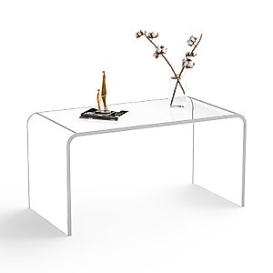 TPZLRN Acrylic Coffee Table, 32" L x 16" W x 16" H Clear Rectangle Coffee Table, Modern Waterfall Acrylic End Table Furniture for Living Room, Bedroom and Office, 0.6” Thick