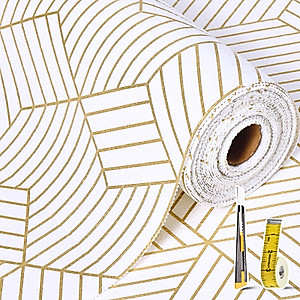 Shelf Liners for Kitchen Cabinets Non Adhesive Shelf Liner Paper Non-Slip Thickened Drawer Liner Easy to Clean for Tool Box Refrigerator with Knife and Tape Measure, Gold Geometric, 11.8 x 118 in